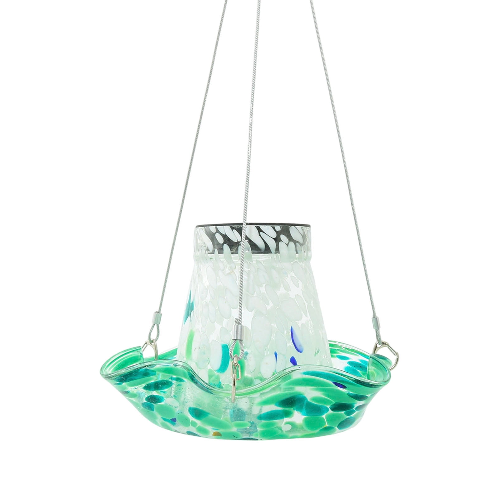 Solar-Powered Glass Bird Feeder with Colorful Polka Dots & Night Light ...
