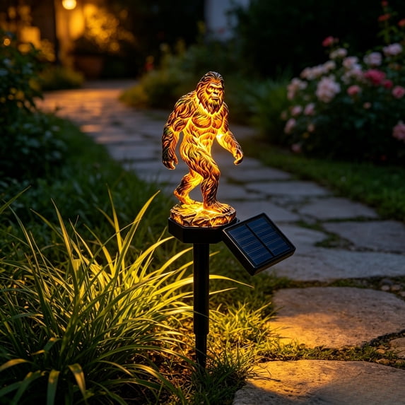 Solar Powered Gorilla Garden Light, Resin Sasquatch Statue Lamp with ...