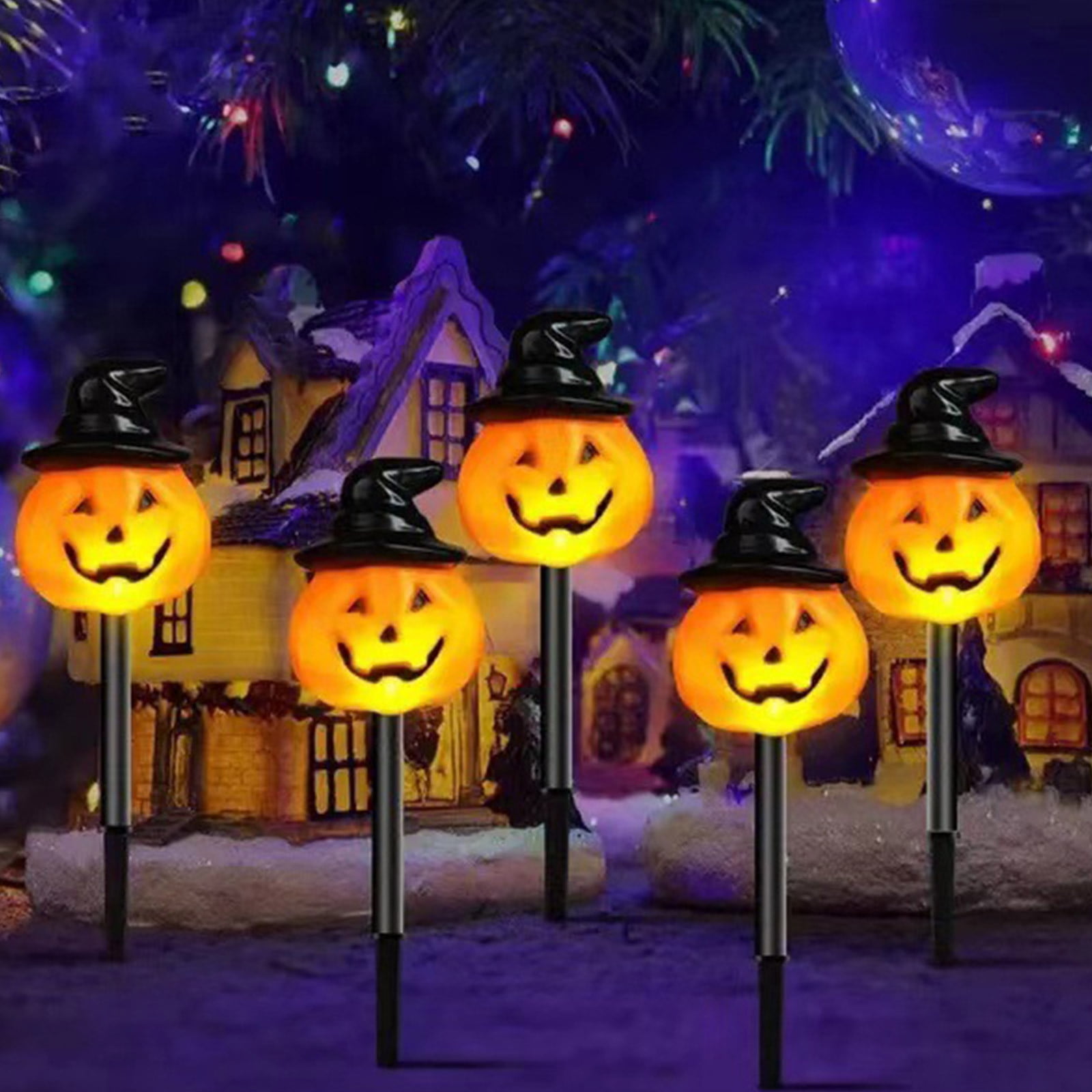 Solar Powered Outdoor Halloween Pumpkin Pathway Lights Waterproof Stake ...