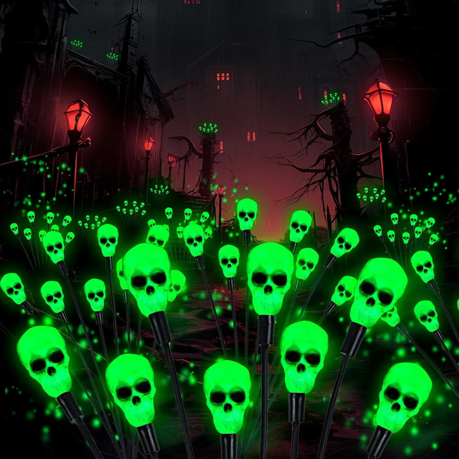 2 Packs Halloween Decorations Outdoor Scary Solar Skull Lights,16LED ...