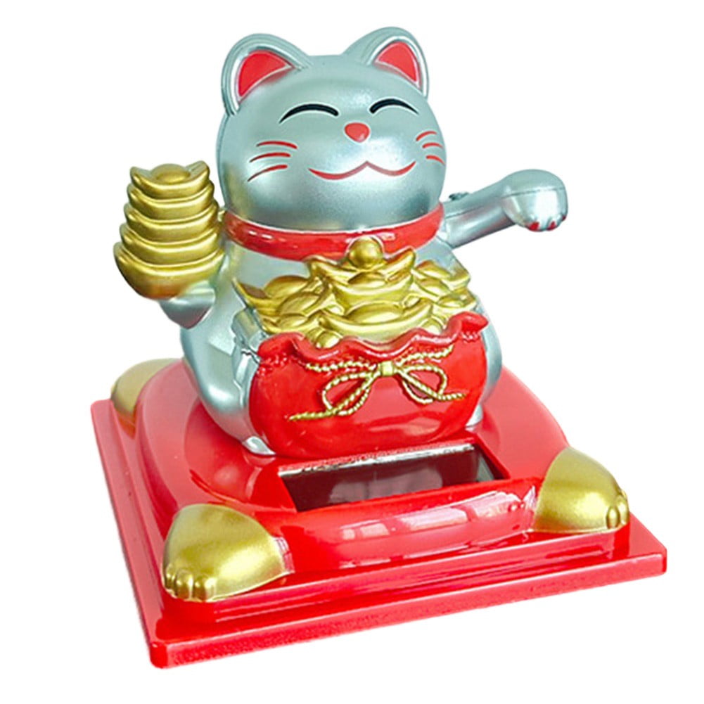 Solar-Powered Hand-Waving Fortune Cat,Front Desk Ornament (8x8x10CM ...