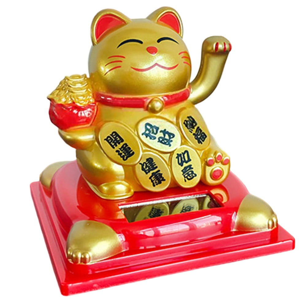 Solar-Powered Hand-Waving Fortune Cat,Front Desk Ornament (8x8x9.5CM ...