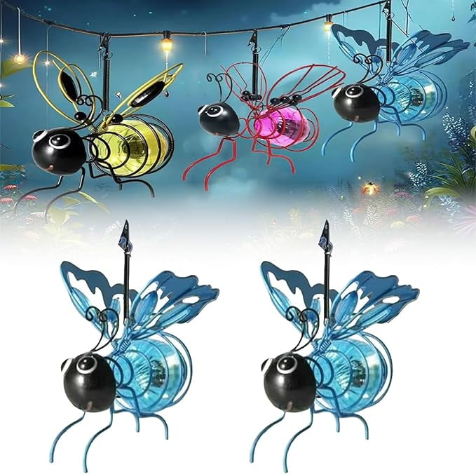 Solar-Powered Hanging Bee Light,Metal LED Outside Bugs with Bouncy ...