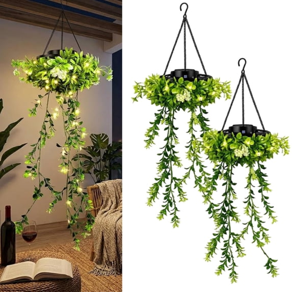 Solar-Powered Hanging Milan Grass Light, 66 LEDs Realistic Flower Vine ...