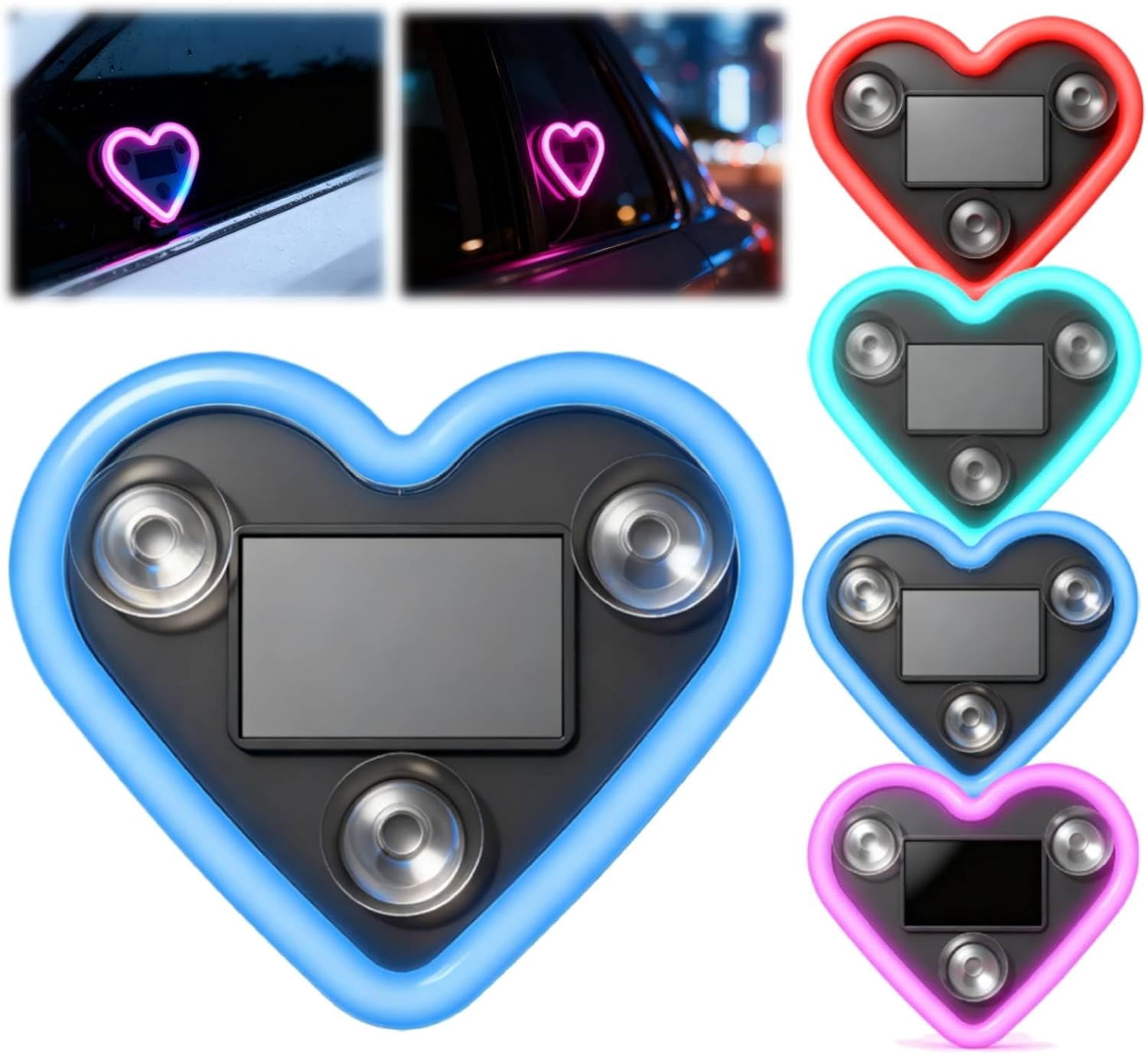 Solar Powered Heart for Car, Heart-Shaped LED Neon Love Atmosphere ...