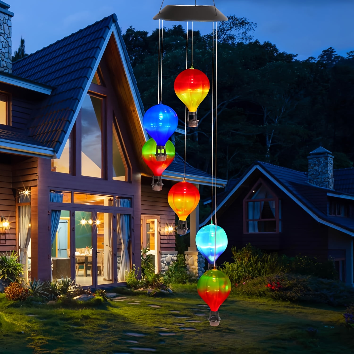 Solar-Powered Hot Air Balloon Wind Chime Lights - Color-Changing ...