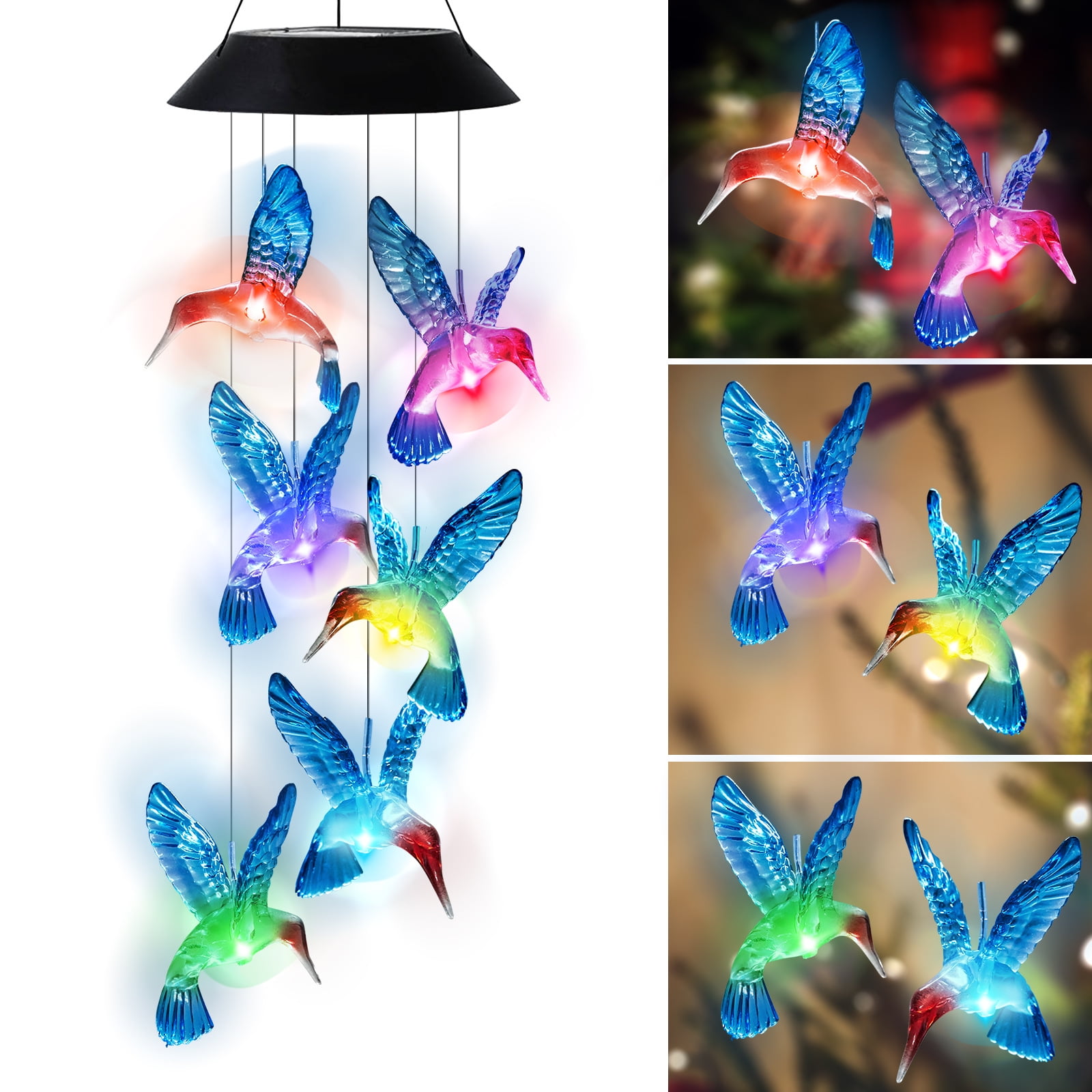Solar-Powered Hummingbird Wind Chimes with LED Lights, Outdoor Garden ...