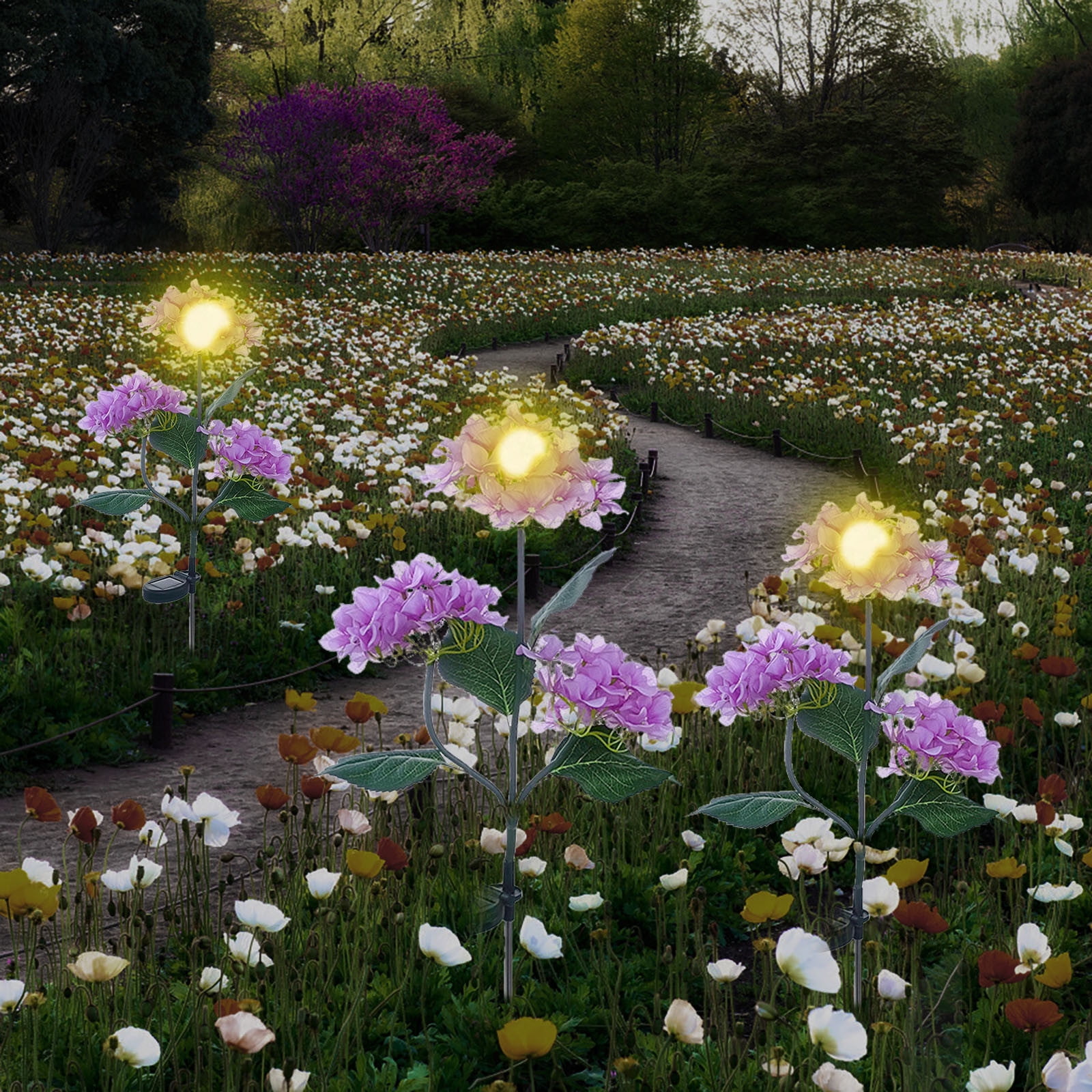 Solar Powered Hydrangea Garden Lamp Outdoor Decorative Lighting Ground ...