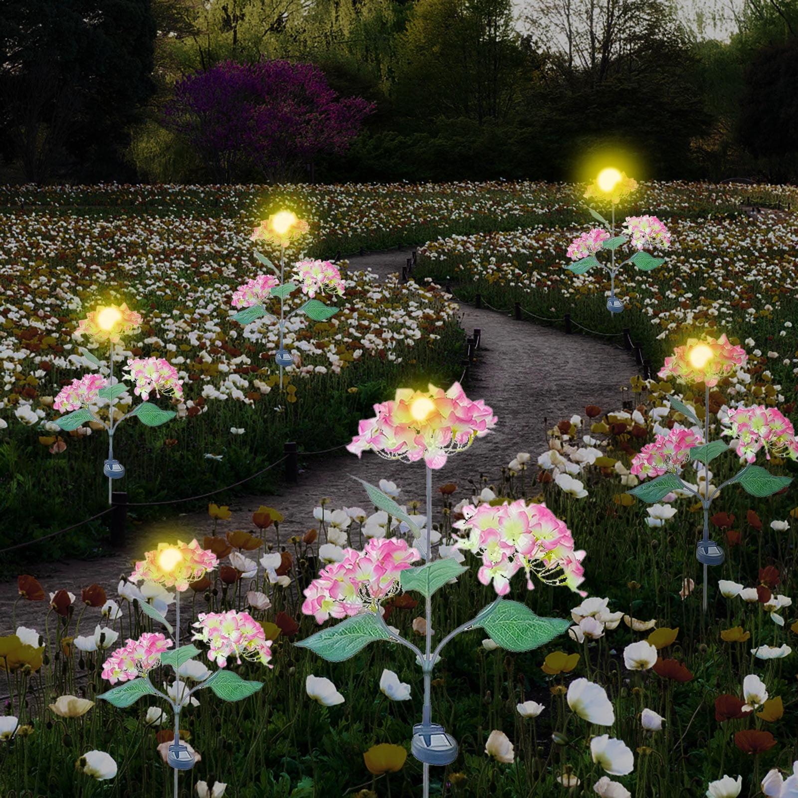 Solar Powered Hydrangea Garden Lamp Outdoor Decorative Lighting Ground ...