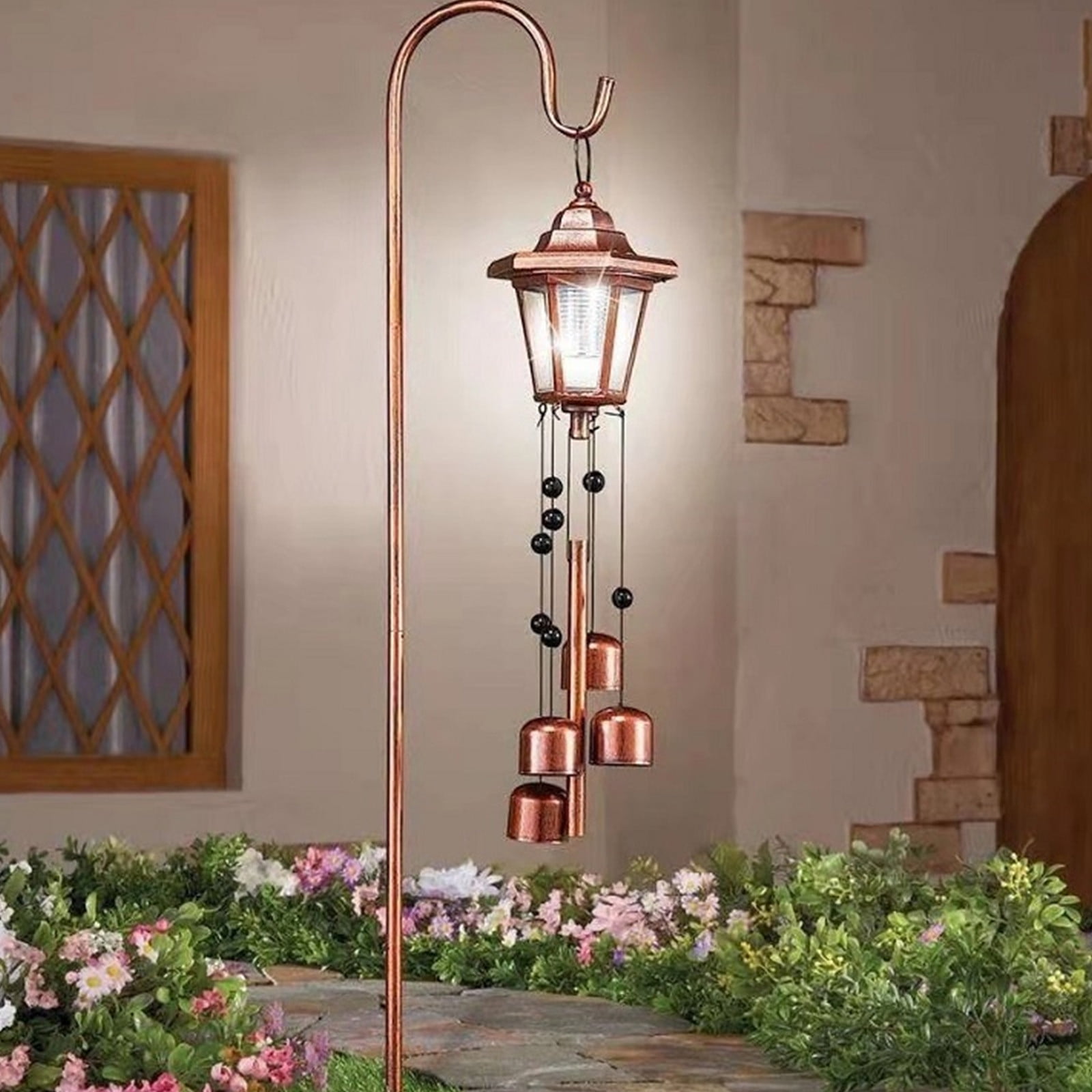 Solar Powered Iron Wind Chime Light | Hexagonal Bronze Decorative ...