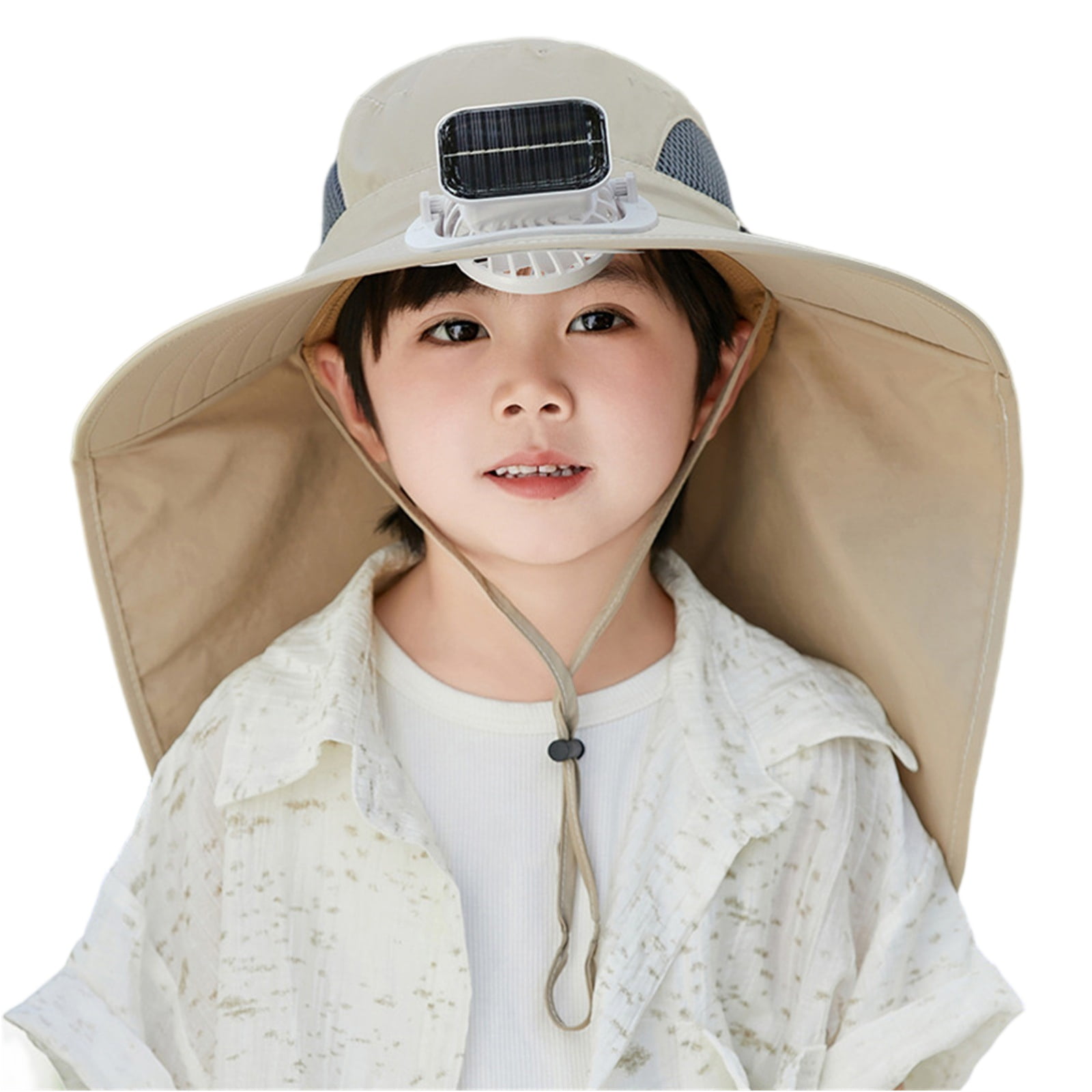 Solar-Powered Kids Wide Brim Sun Hat with Neck Flap and Cooling Fan, UV Protection for Outdoor ...