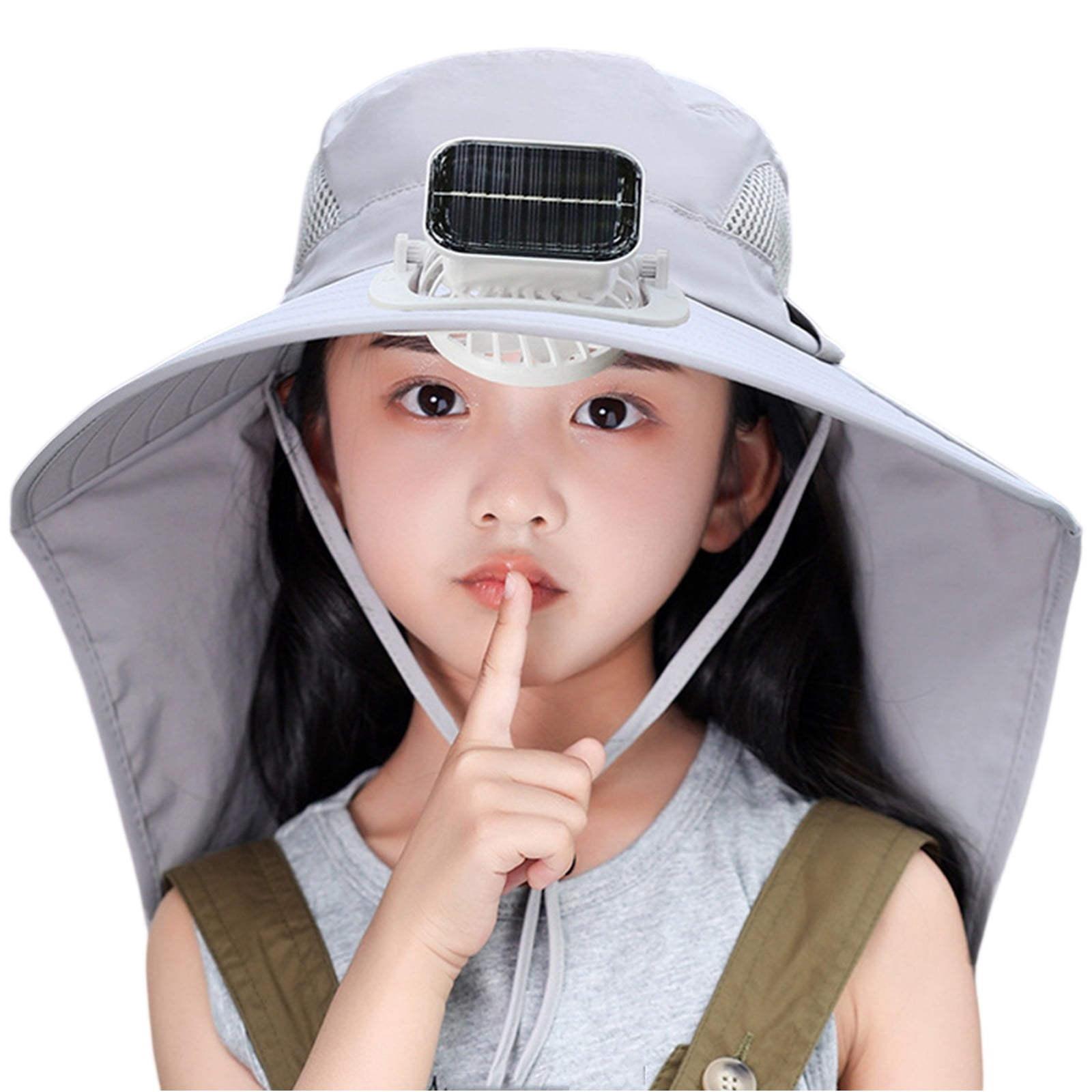 Solar-Powered Kids Wide Brim Sun Hat with Neck Flap and Cooling Fan, UV ...
