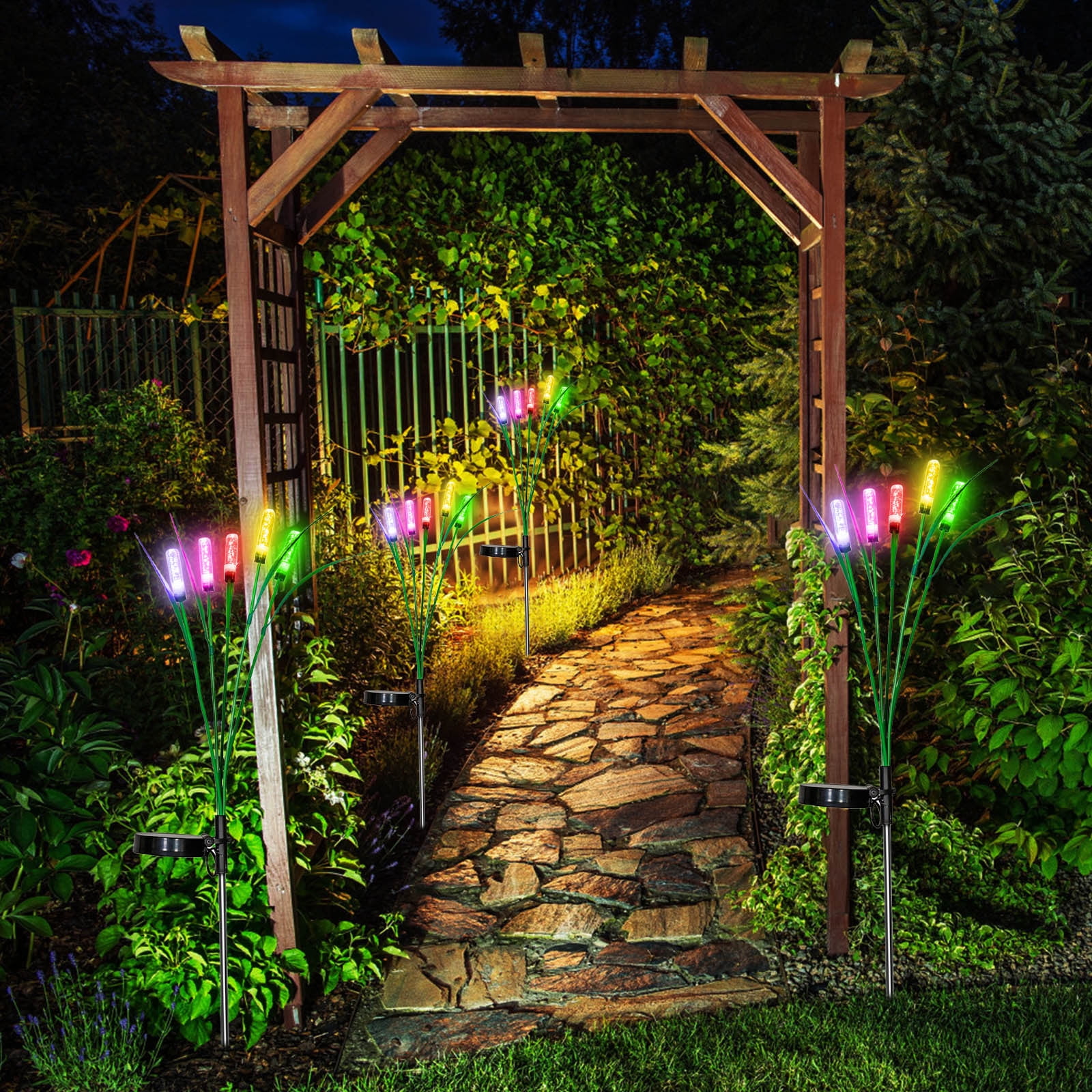 Solar Powered LED Column Lights for Outdoor Ambience,2 Pack Enhance ...