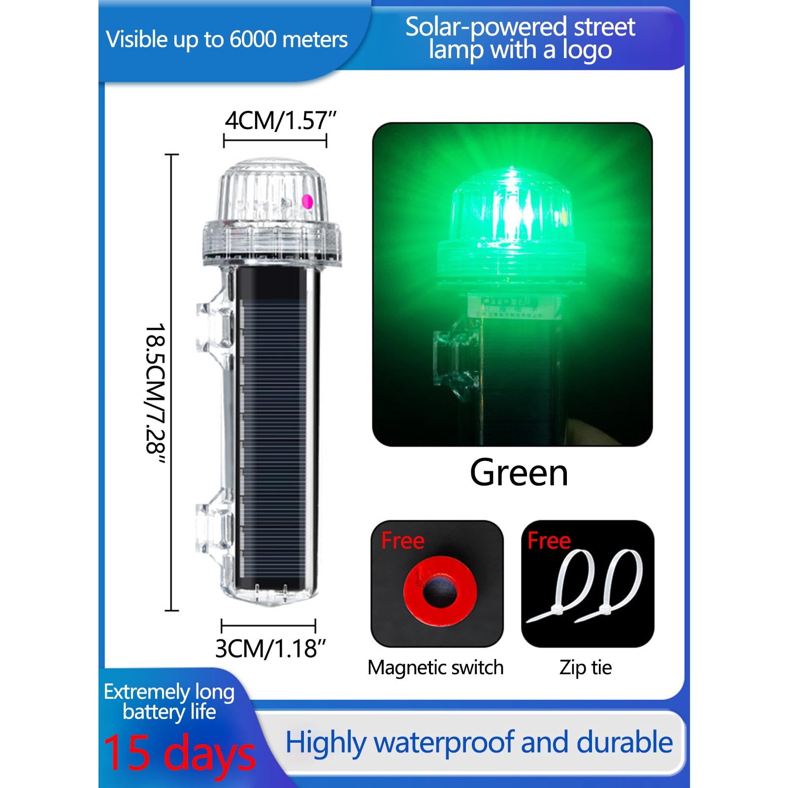 Solar-Powered LED Emergency Flare for Life Rafts, Waterproof Safety ...