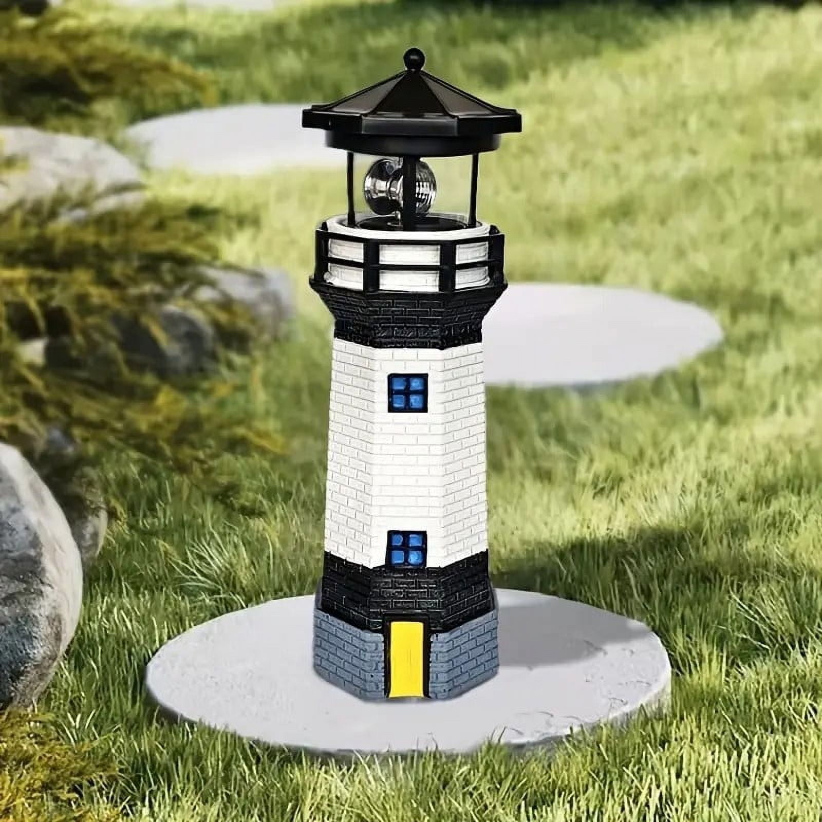 LENDOUR Rotating Solar Lighthouse Light, Waterproof Resin Outdoor Yard ...