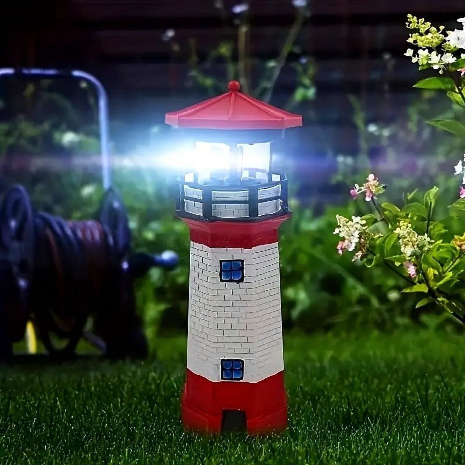 LENDOUR Solar Powered Lighthouse, Rotating Solar Light, Garden and ...