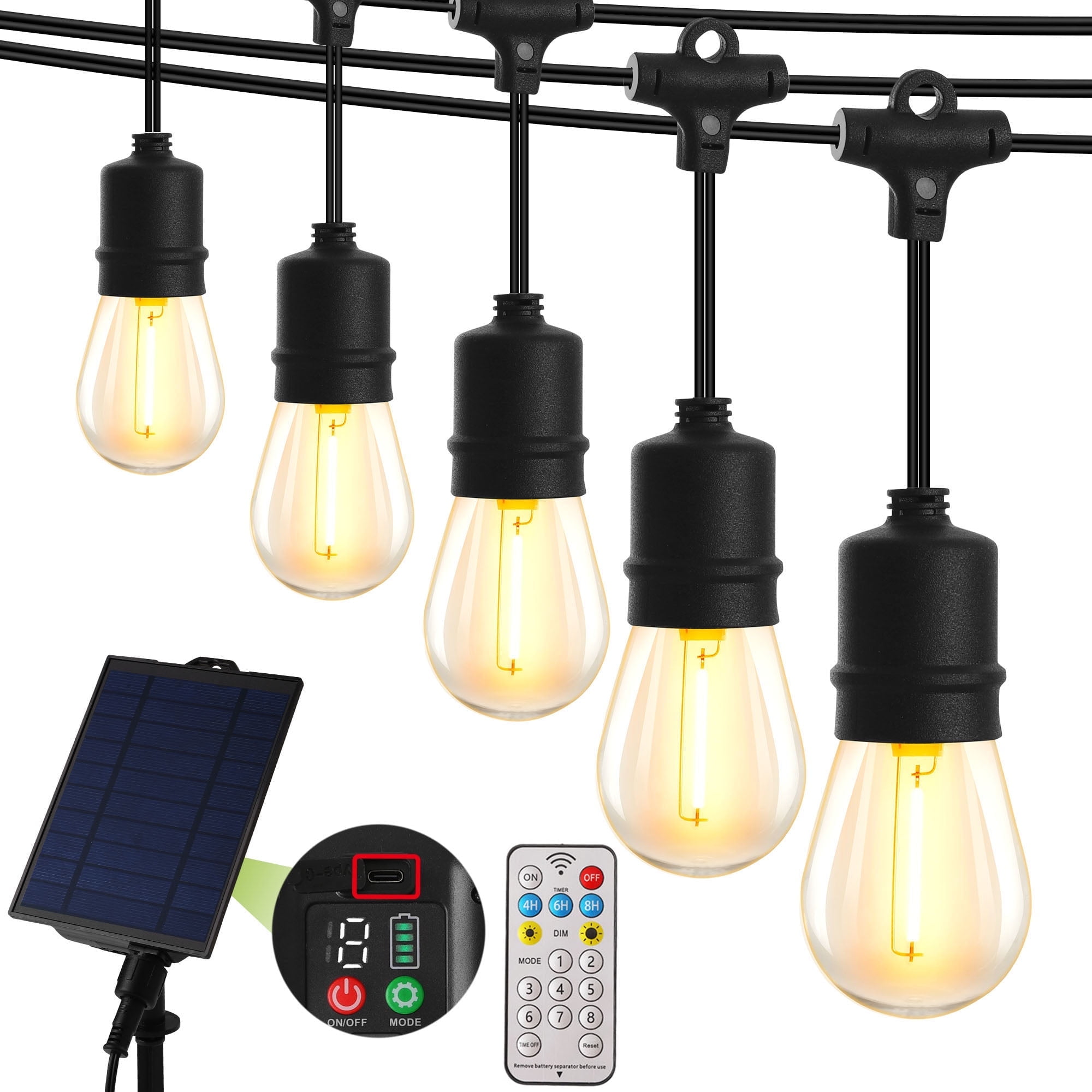 72FT Solar Powered LED Outdoor String Lights, Warm White, Waterproof ...