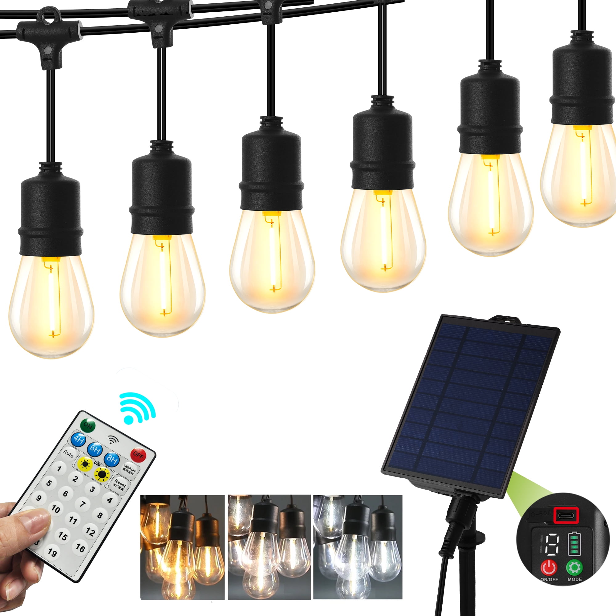 PMS 72FT Solar Powered Outdoor String Lights with 3 Color Changing ...