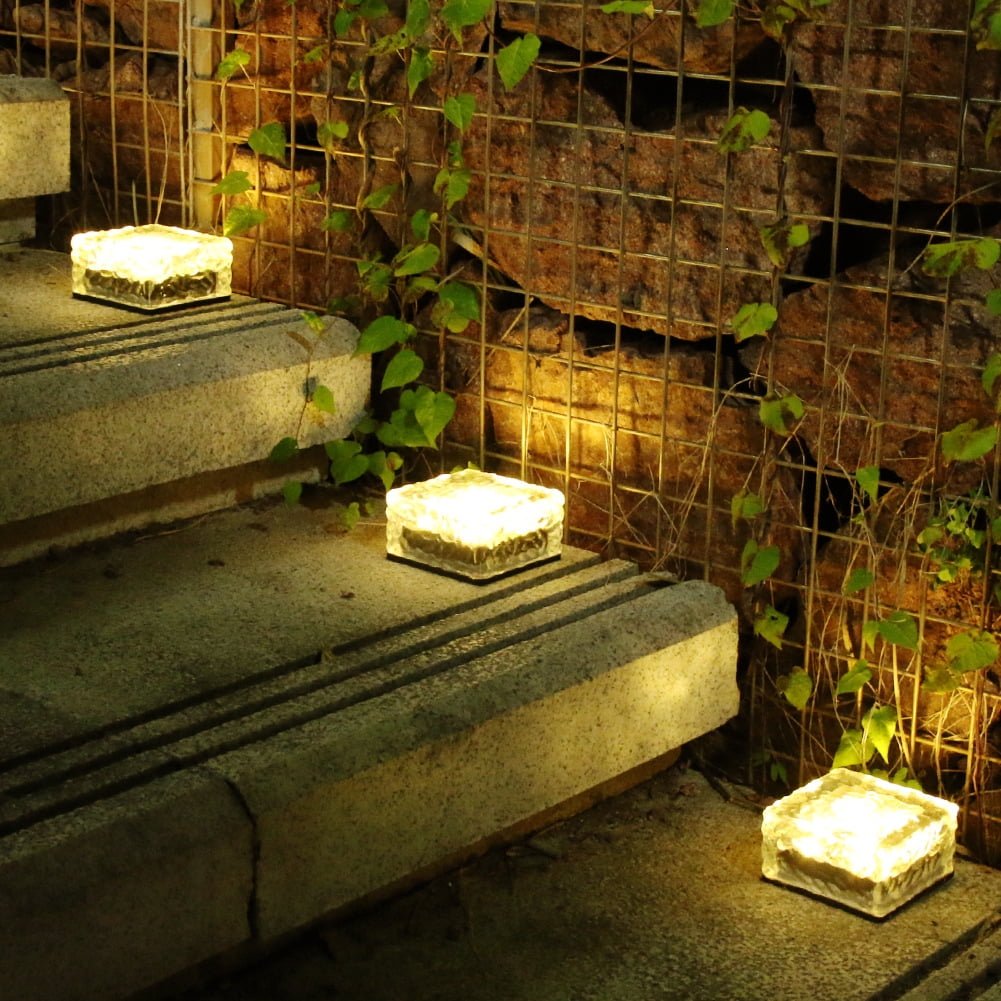 Solar-Powered LED Paver Lights, 4LED Waterproof Outdoor Ground Lighting ...