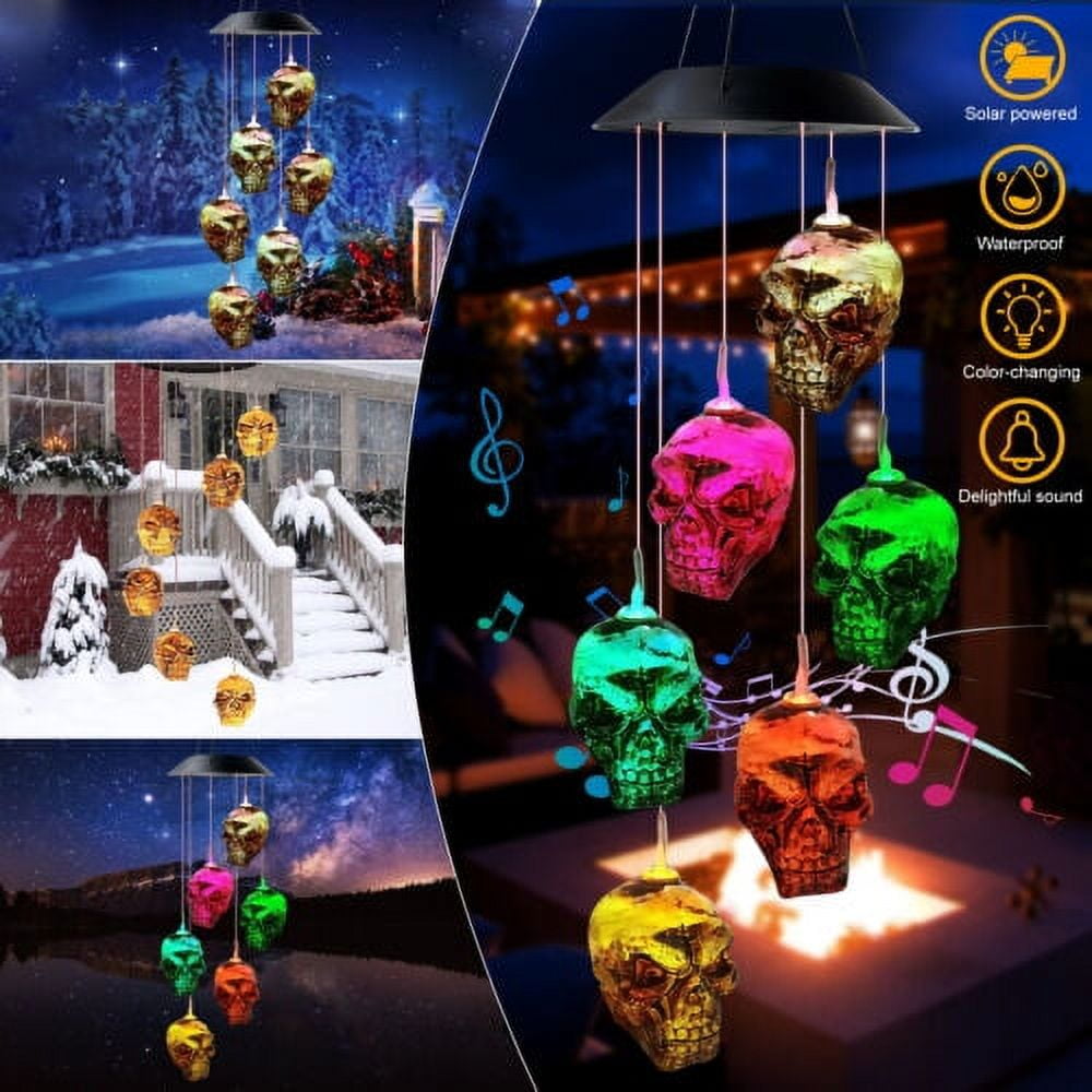 Solar Powered LED Skeleton Skull Wind Chime Color-Changing Light ...