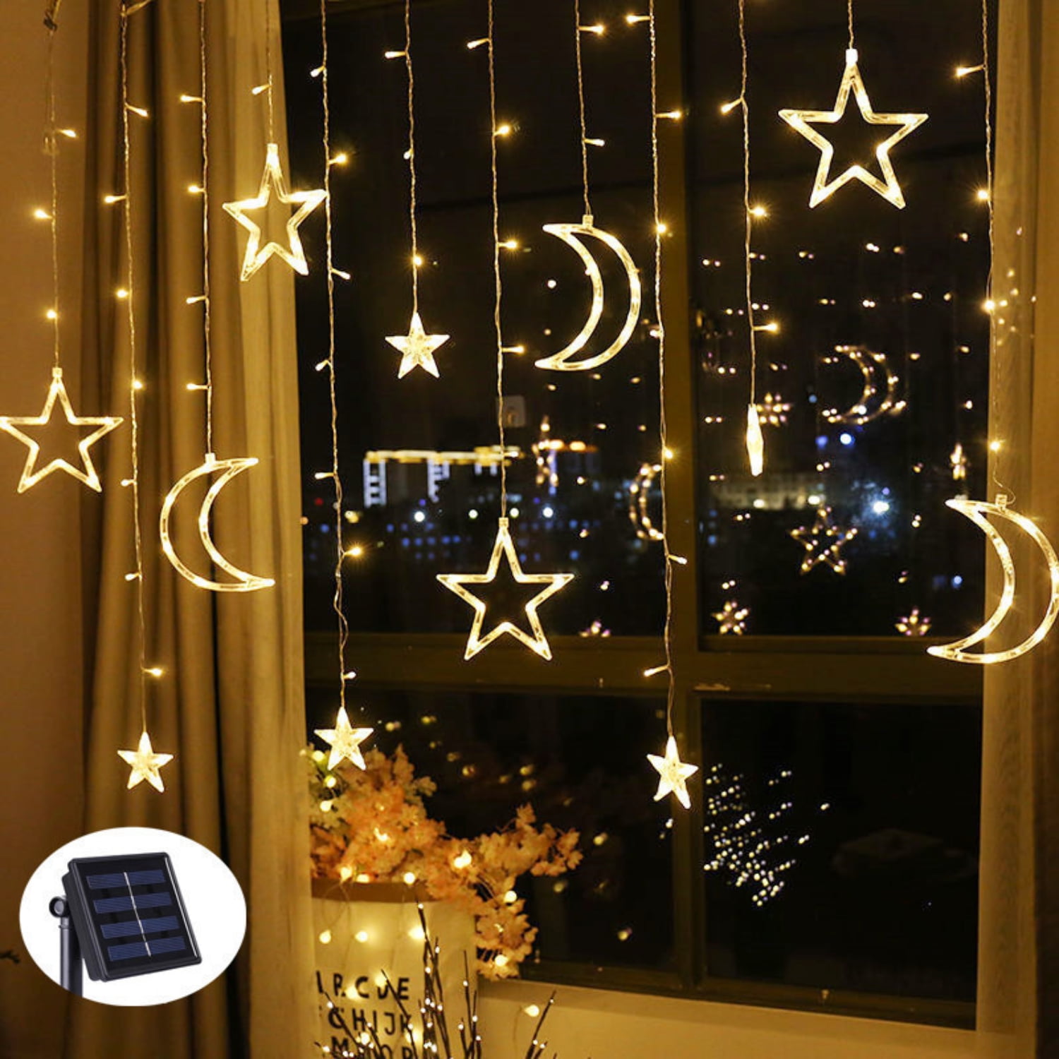 Solar Powered LED Star String Lights - 11.48FT Moon & Star Fairy Lights ...