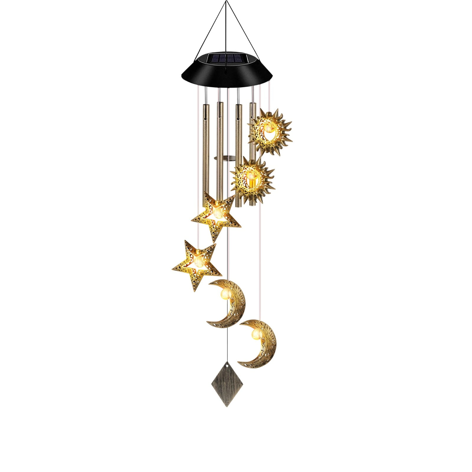 Solar-Powered LED Wind Chimes with Sun, Moon, Star Design for Garden ...