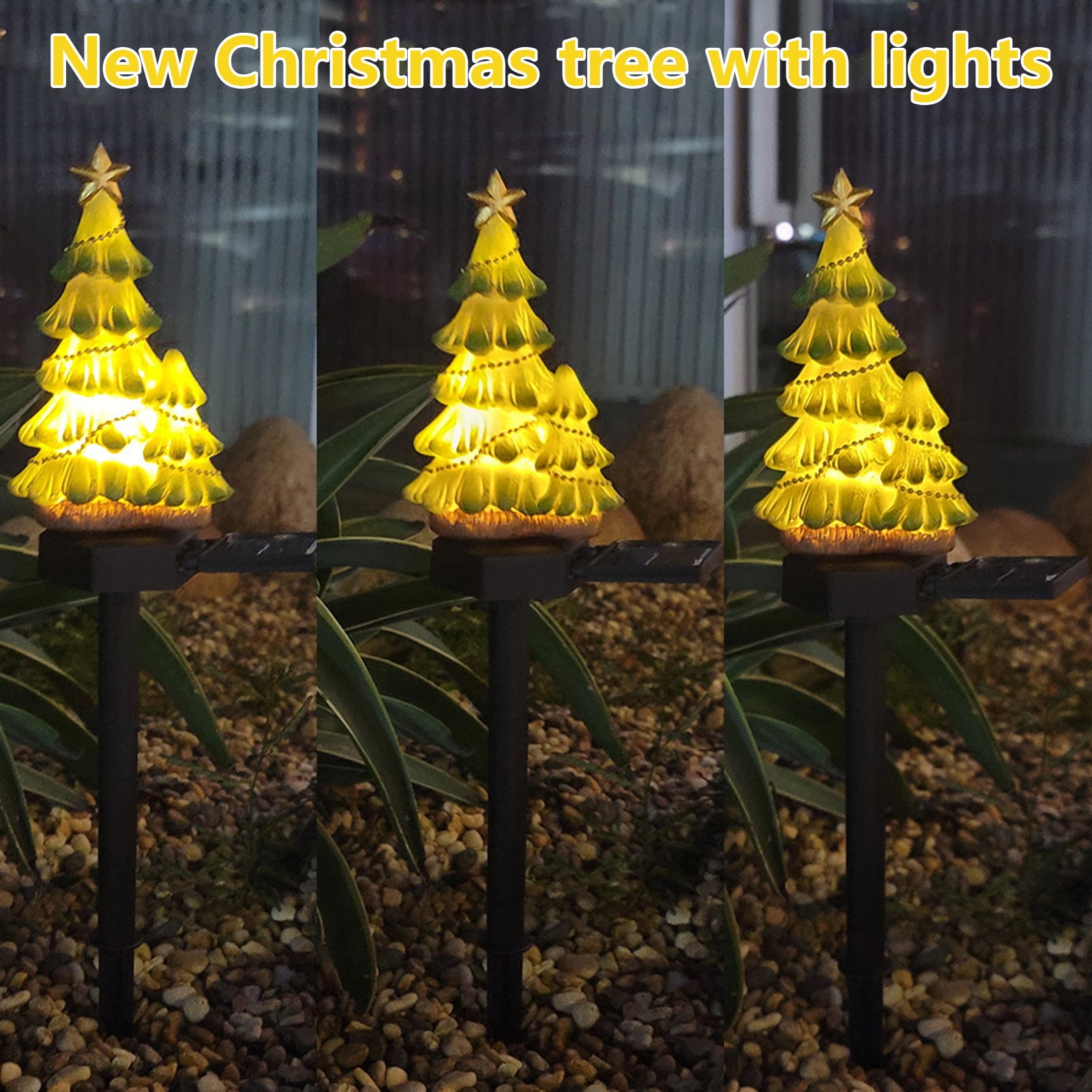 Solar Powered Lawn Lamp - Warm Light Resin Ground Plug-in Christmas ...
