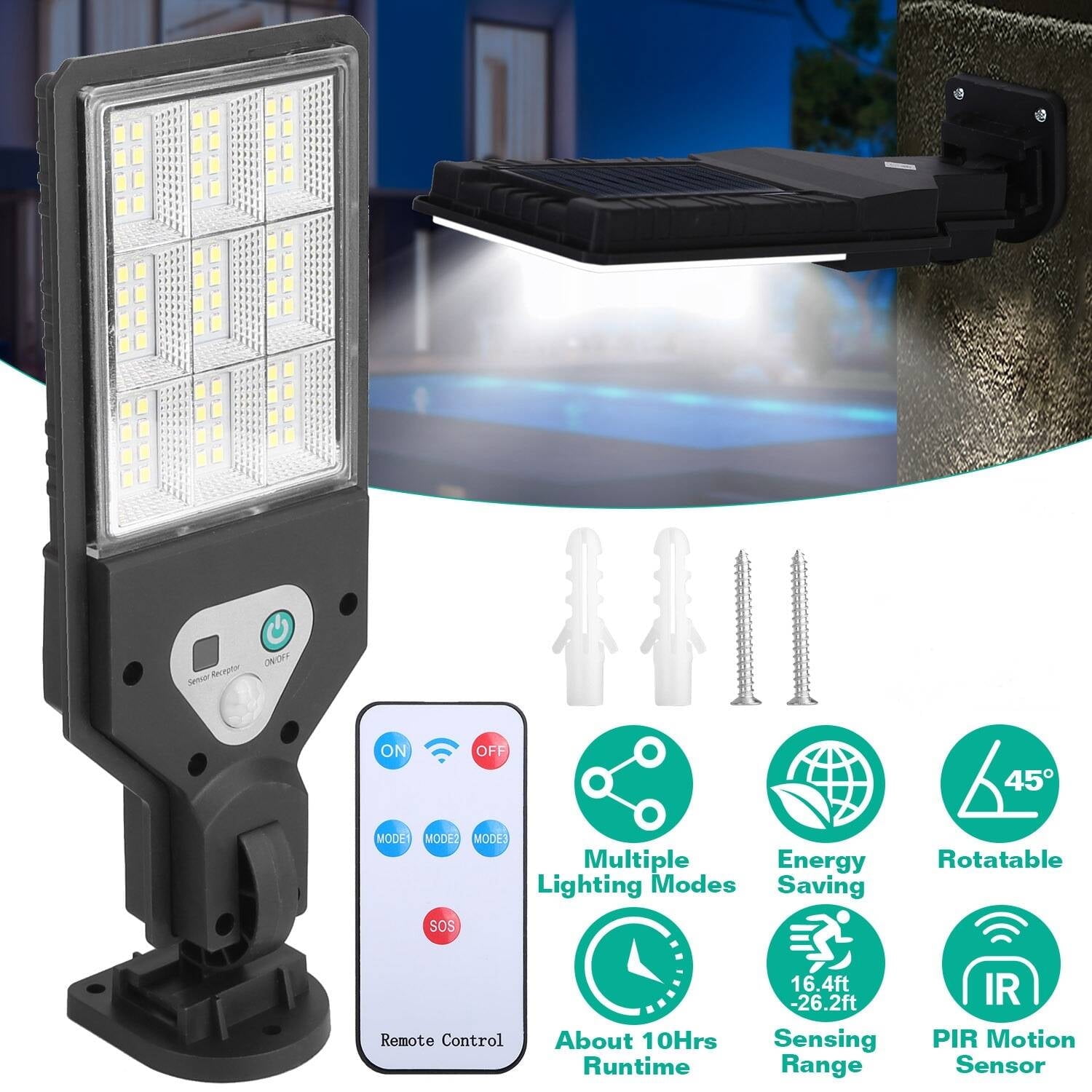 Solar Powered Lights Outdoor, TeqHome Solar Wall Light 72 LED Beads PIR ...