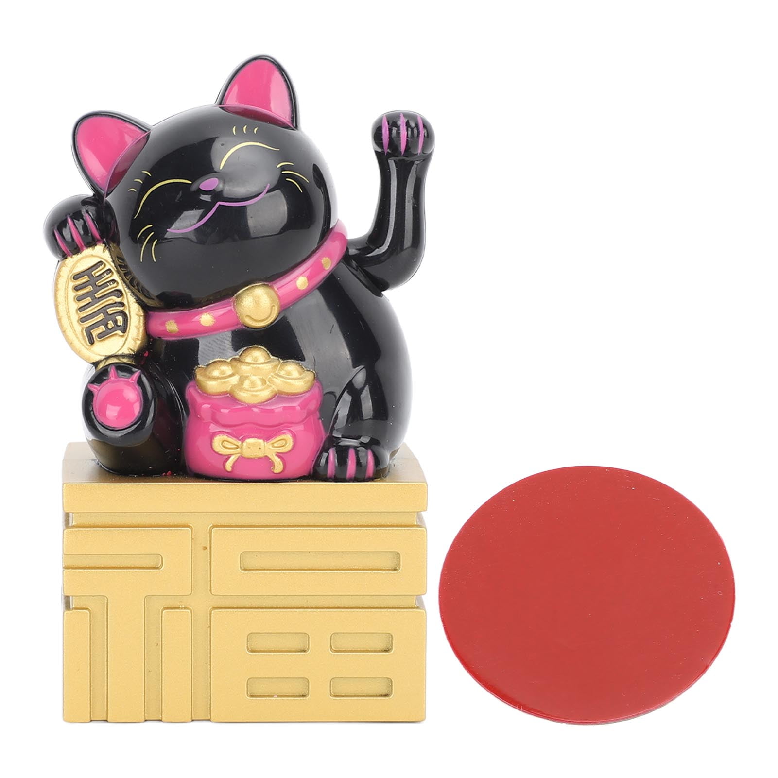 Solar Powered Lucky Cat Statue with Waving Arm, 4in Black, Chinese Feng ...