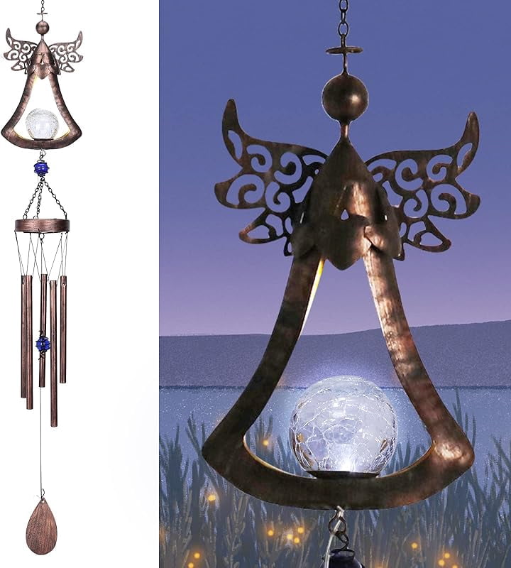 Solar-Powered Moon & Star Wind Chime – 30 Inch Metal Outdoor Decor with ...