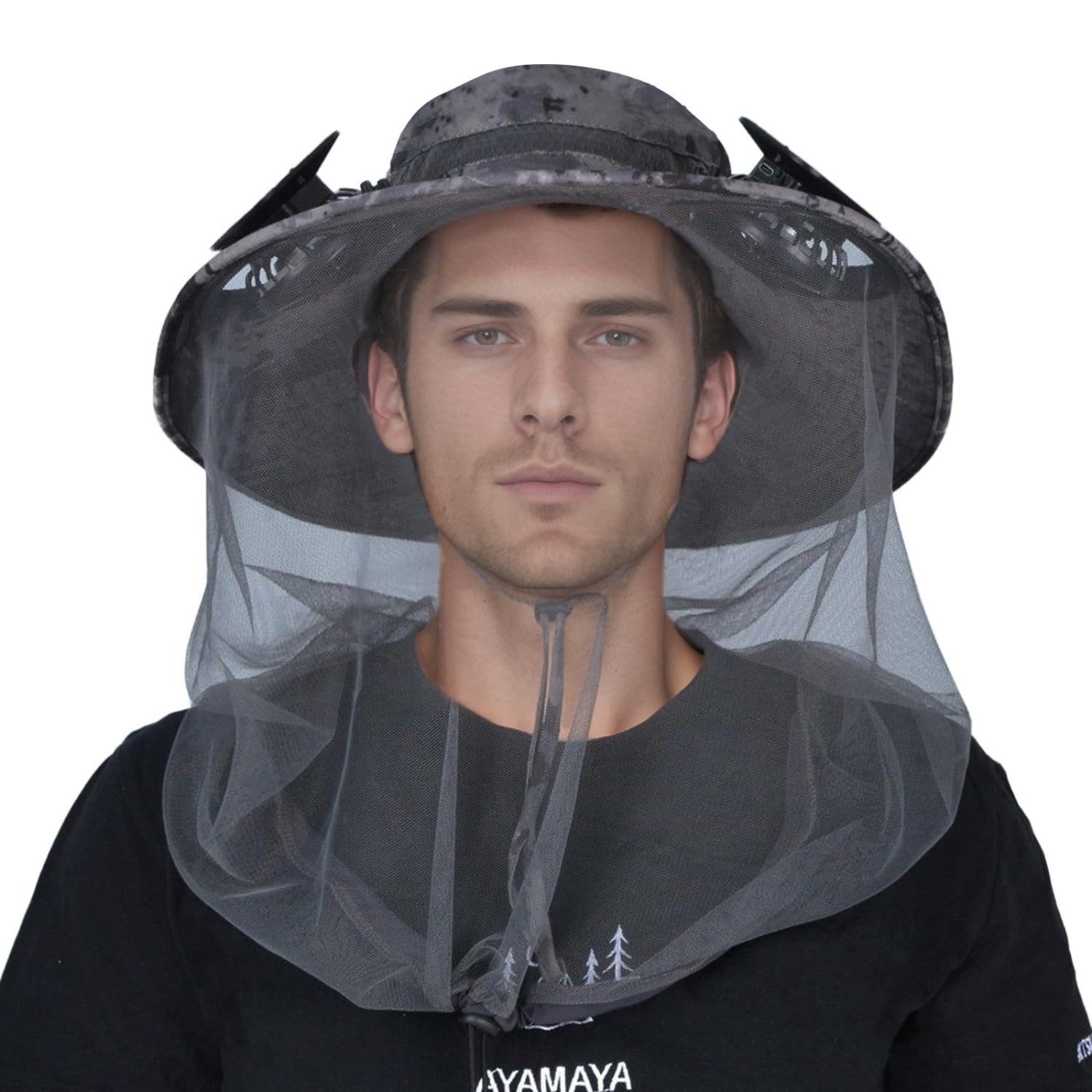 Solar-Powered Mosquito Net Hat with Built-in Fan, Wide Brim Sun ...