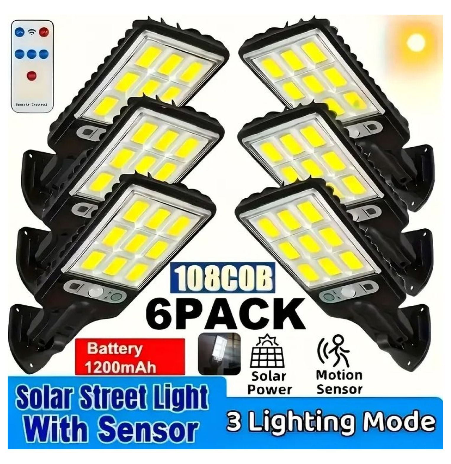 Solar Powered Motion Sensor Lights 6 Pack - 108 COB LED Outdoor Garden ...