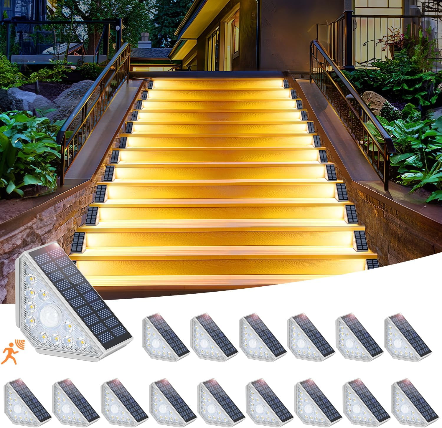 Solar Powered Motion Sensor Step Lights for Outdoors, 16-Pack ...