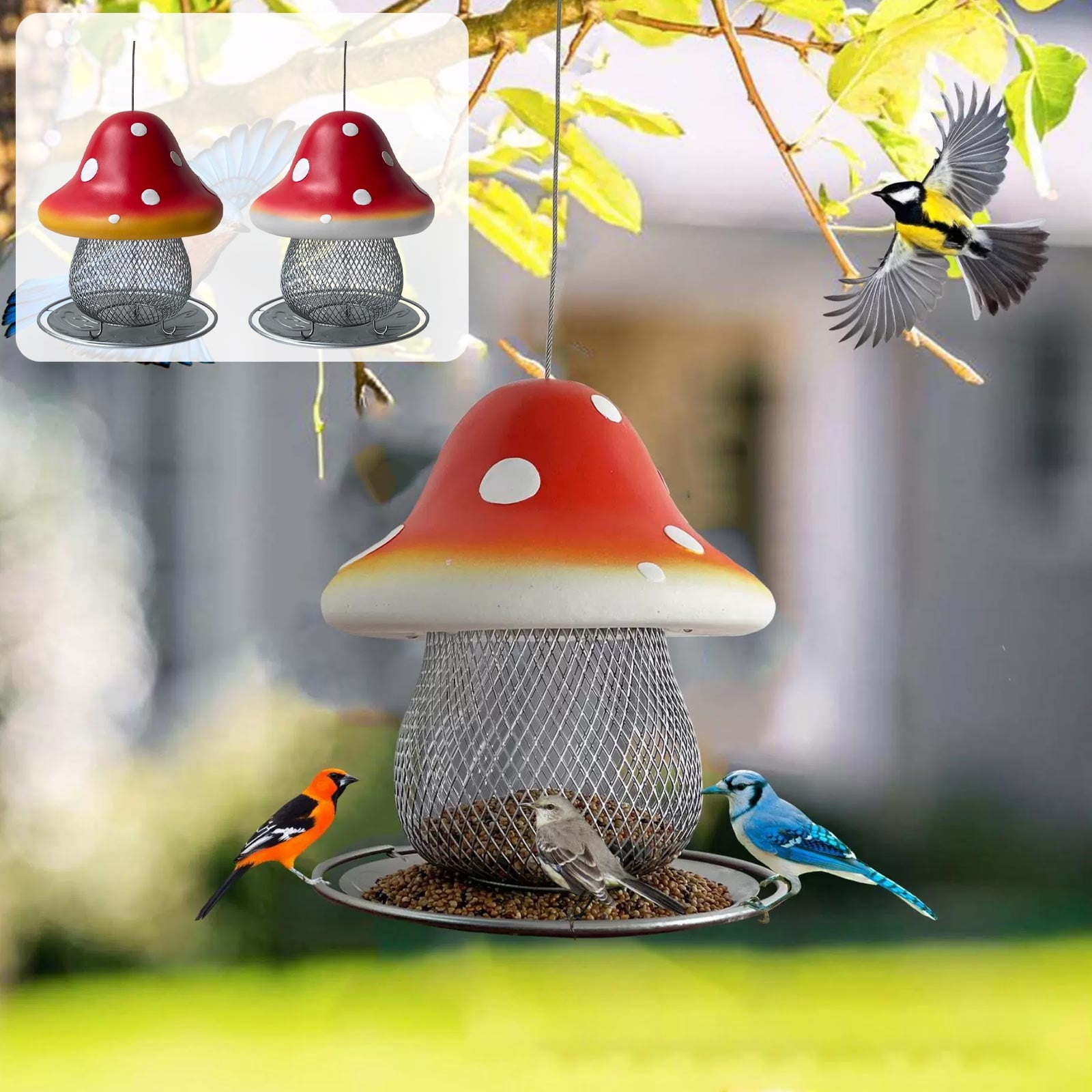 Solar Powered Mushroom-Shape Bird Feeder with Lights,Hummingbird Feeder ...