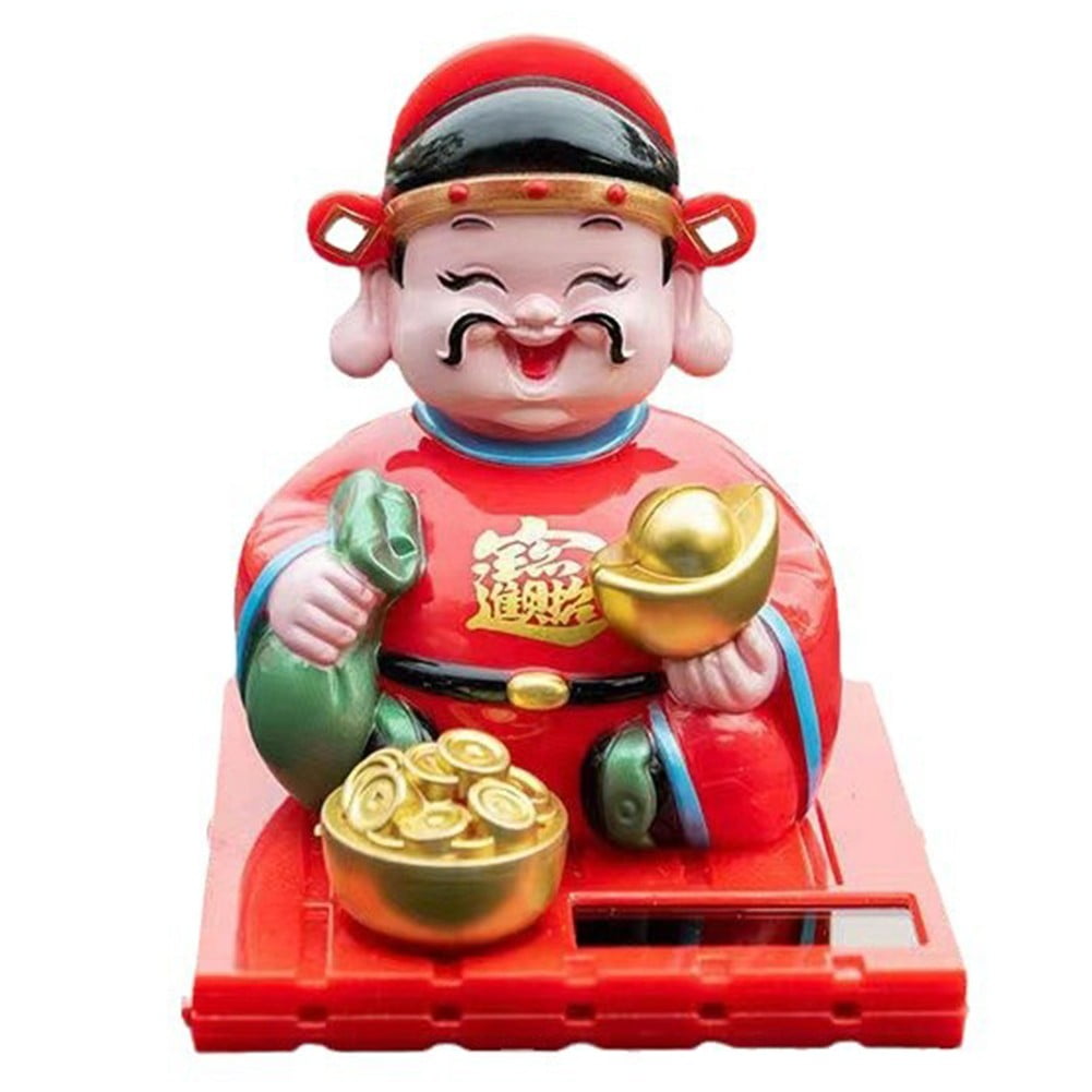 Solar Powered Nodding God Of Wealth Statue Feng Shui Mascot Ornaments ...