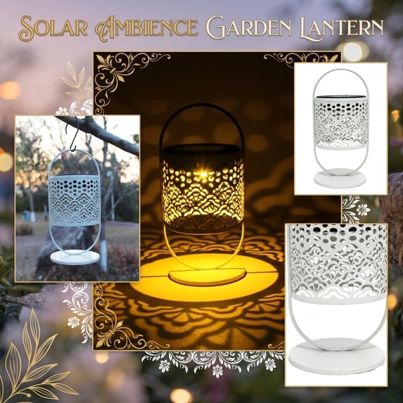 Solar Powered Outdoor Ambience Lantern – White Metal Hollow Wave ...