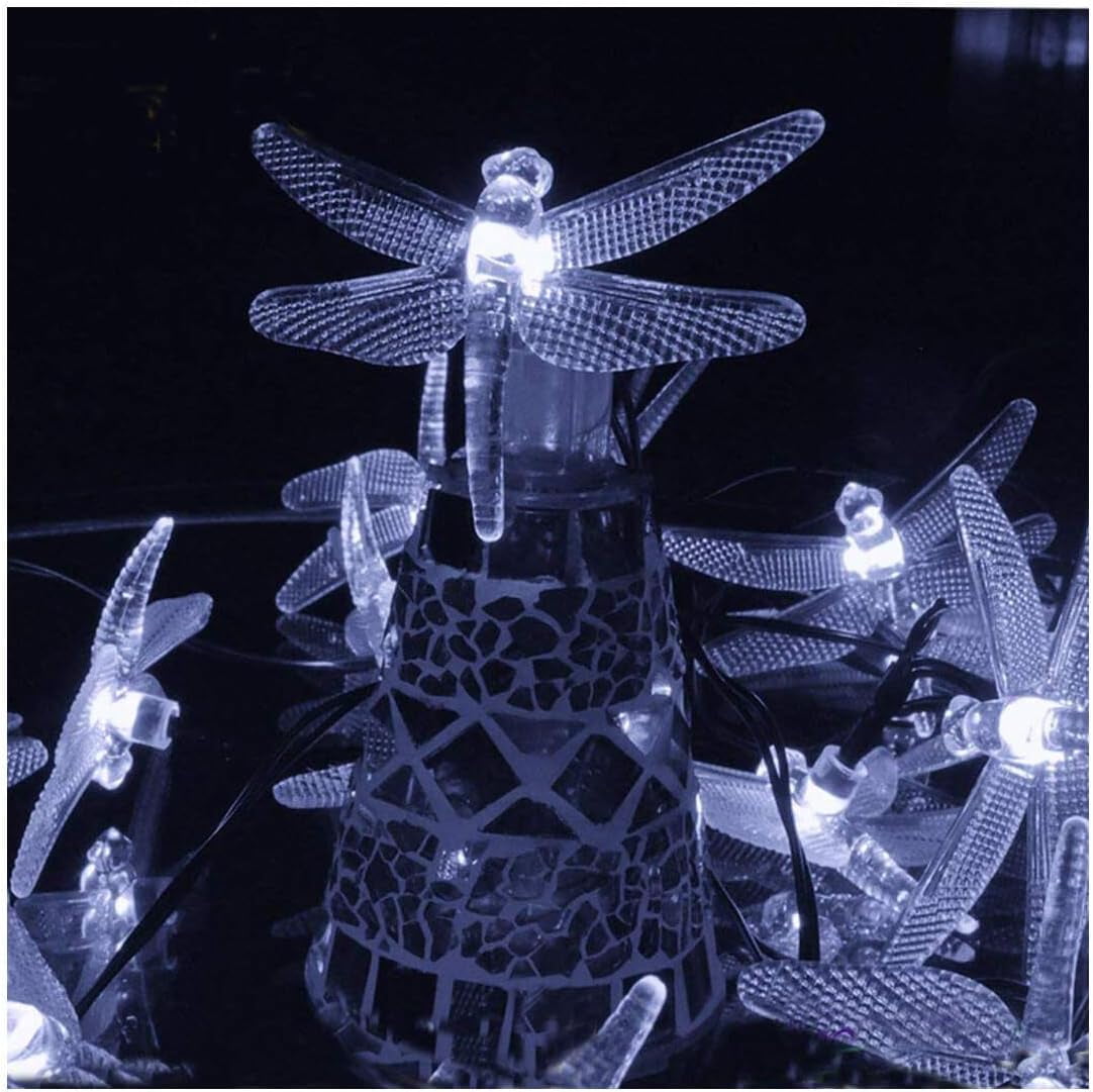 Solar Powered Outdoor Dragonfly String Lights 20 LED Solar PoweredWhite ...