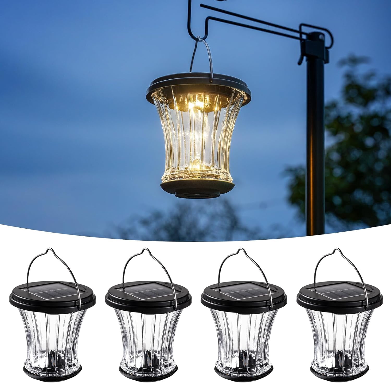 Solar-Powered Outdoor Hanging Lanterns, Waterproof Glass Garden Patio ...