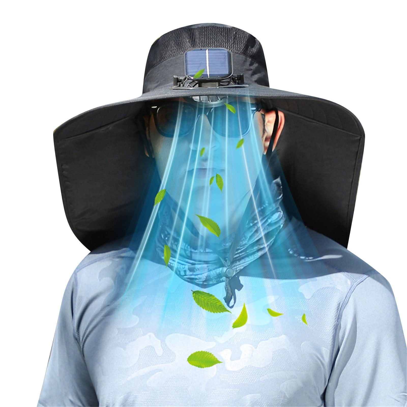 Solar Powered Outdoor Hat With Neck Protection Rechargeable Wide Brim ...
