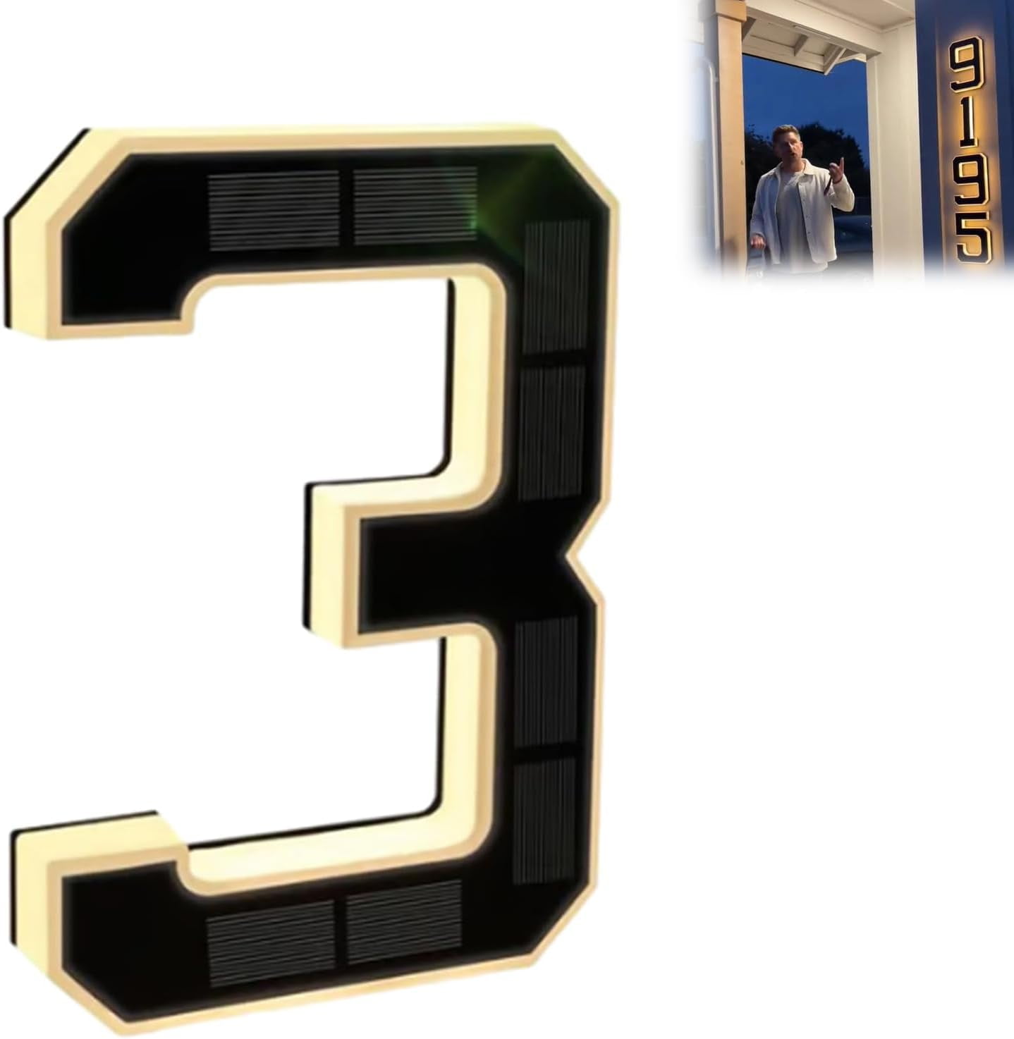 Solar-Powered Outdoor House Number Light, 9 Inch Lighted House Numbers ...