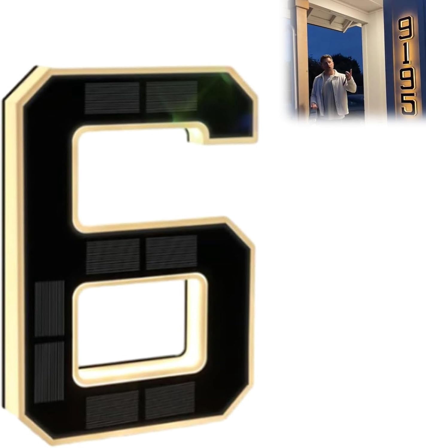 Solar-Powered Outdoor House Number Light, 9" Waterproof LED Light-Up ...