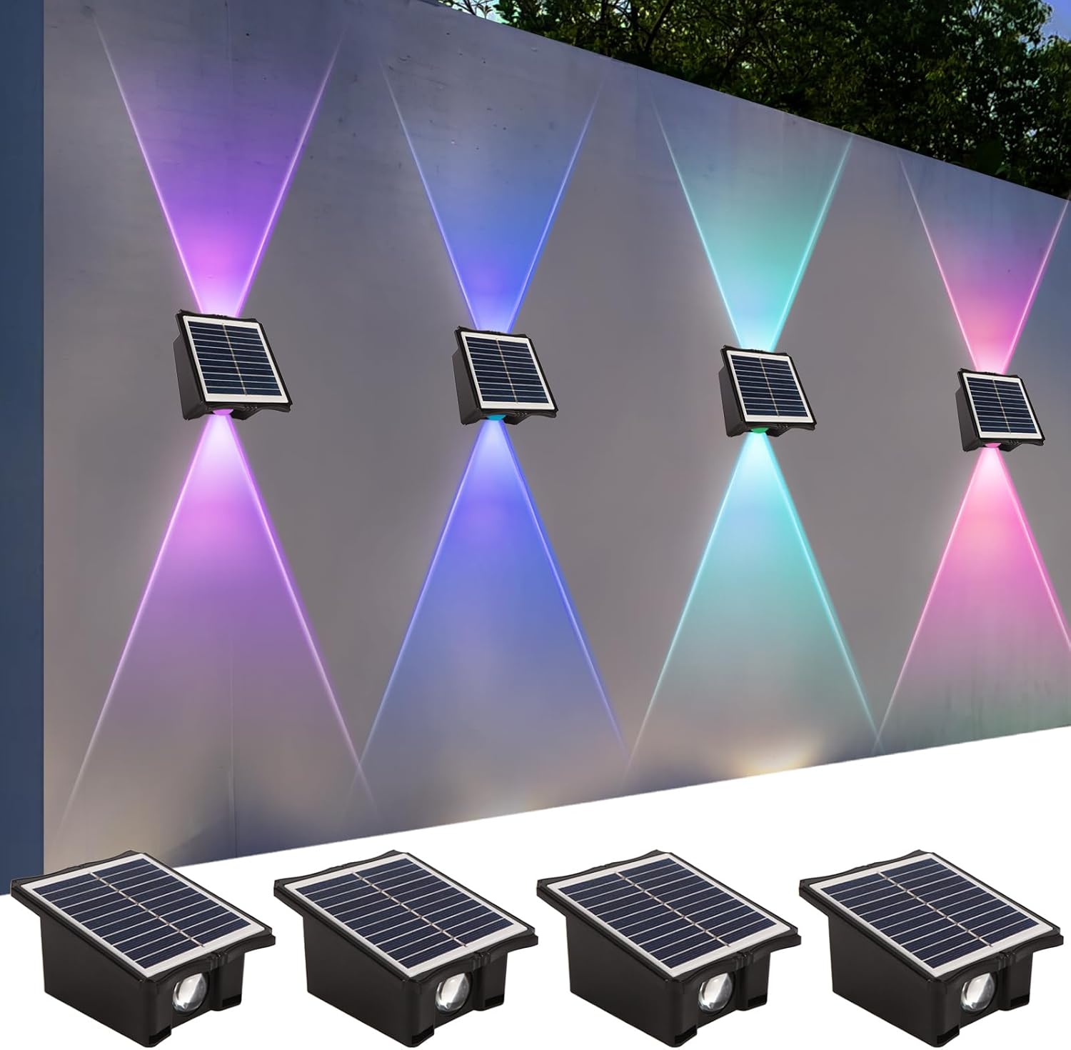 Solar Powered Outdoor LED Lights, Waterproof Wall Sconces, 2 LEDs Fence ...
