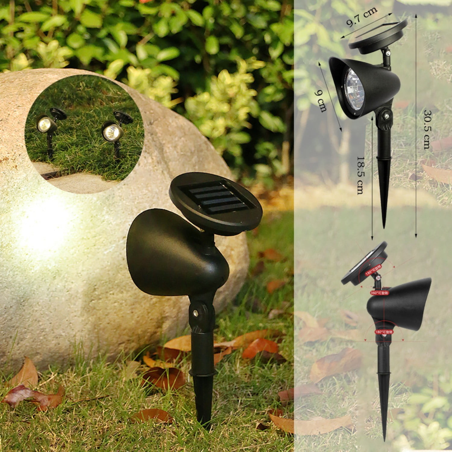 Solar Powered Outdoor Spotlights, 4LED Courtyard Lights, Waterproof ...