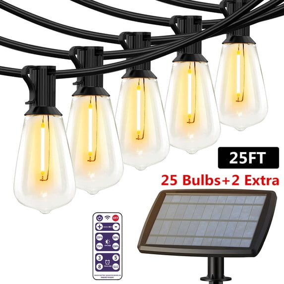 Solar Powered Outdoor String Lights Waterproof Patio Lights 25ft with ...