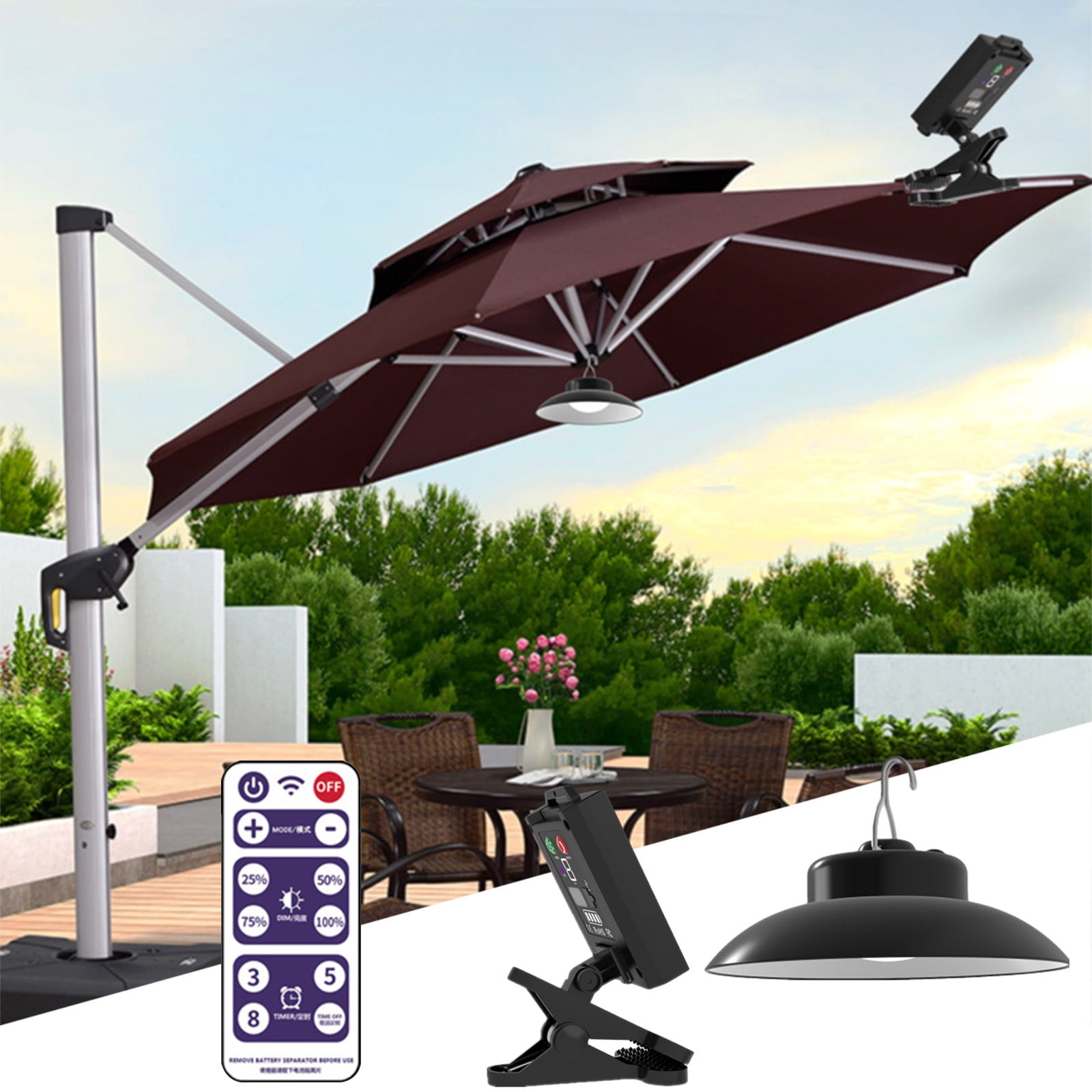 Solar Powered Outdoor Umbrella Lights, Timed Remote Control, Waterproof ...