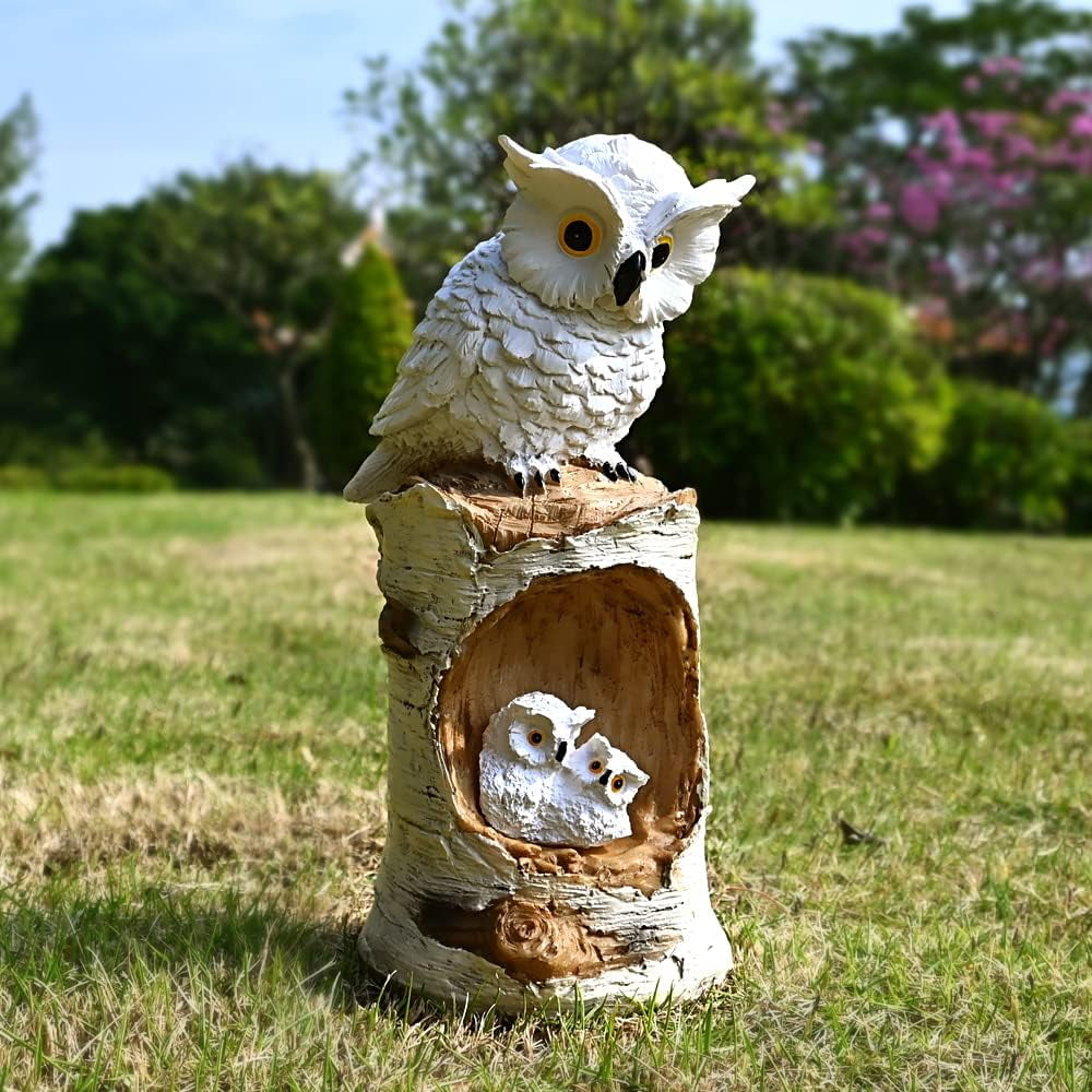 Solar Powered Owl Garden Decor Outdoor Statues Led Porch Backyard Owl ...
