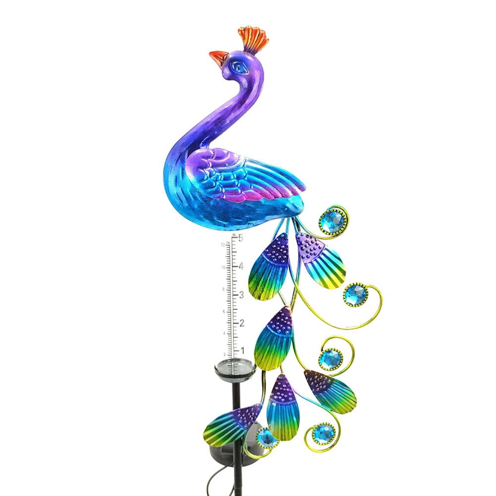 Solar Powered Peacock Rain Gauge Charming Garden Decoration (Blue ...