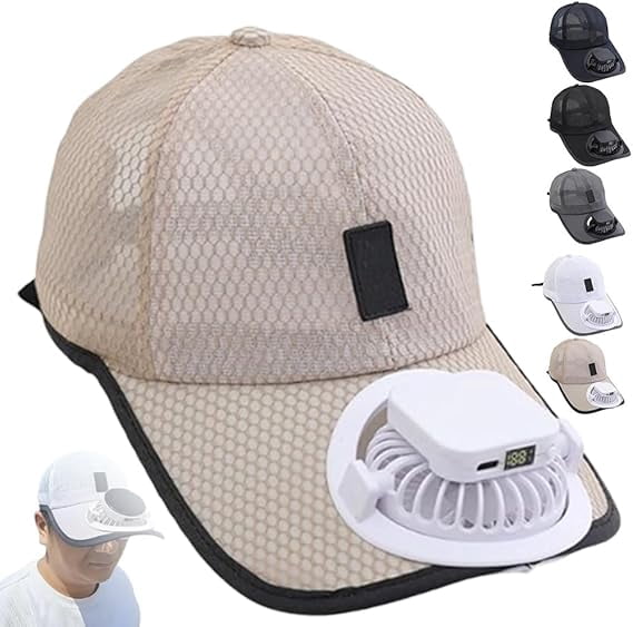 Solar-Powered Peaked Cap with Built-in Fan, Dual Power Rechargeable ...