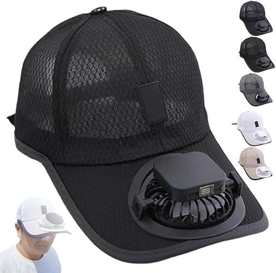 Solar-Powered Peaked Cap with Built-in Fan, Dual Power Rechargeable ...