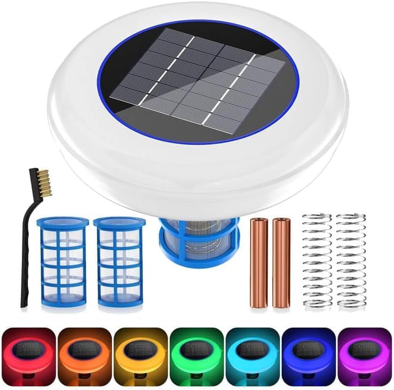 Solar-Powered Pool Ionizer with LED Light & 2 Copper Rod Filter Sets ...